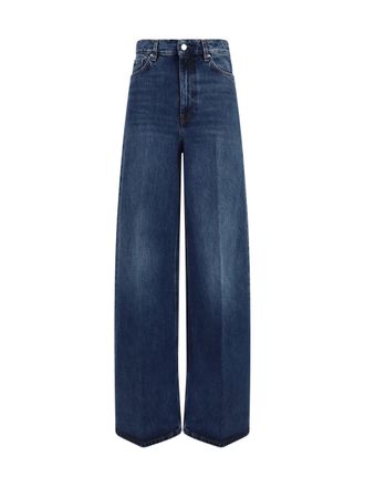 Toteme Womens Wide-Leg Denim Jeans Dark Blue Cotton