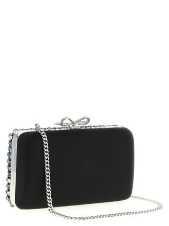 Self Portrait Womens Crystal-Embellished Clutch Black Polyester Elastane