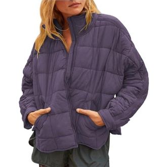 Generic Veste matelass&eacute;e l&eacute;g&egrave;re pour femme avec fermeture &eacute;clair et poches - Manteau dhiver court et d&eacute;contract&eacute;, violet, XL