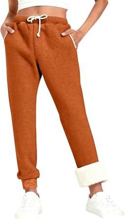 Generic Pantalon de jogging baggy thermique pour femme - Doubl&eacute; - Pantalon dhiver &eacute;pais et chaud - Pantalon de loisirs - Taille &eacute;lastique avec cordon de serra