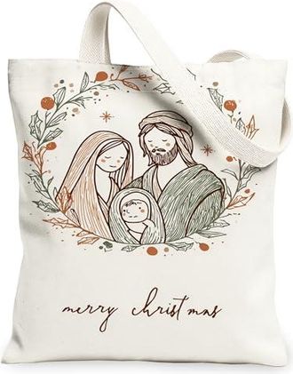 Generic Sacs fourre-tout en toile de No&euml;l, motifs de vacances artistiques, sacs r&eacute;utilisables, vintage l&eacute;gers et lavables en toile pour voyage Pi, blanc, 13x1