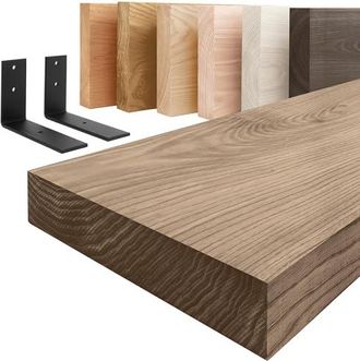 Lamofootwear Manufaktur &Eacute;tag&egrave;re murale avec supports en L noirs | &Eacute;tag&egrave;re 160cm largeur pour salle de bain, couloir, cuisine style industriel | Couleur: noisette, 