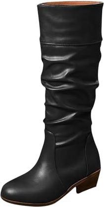 Generic Bottes montantes pour femme - Larges mollets - &Eacute;l&eacute;gantes - Talon &eacute;pais - &Eacute;l&eacute;gantes - Couleur unie - Style d&eacute;contract&eacute; - &Agrave; enfiler - Pour les f&ecirc;tes de 