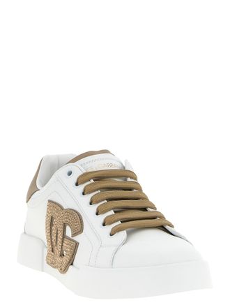 Dolce & Gabbana Womens Beige Calfskin Sneakers