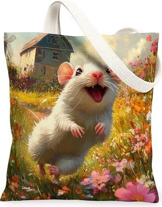 Generic Sac fourre-tout en toile r&eacute;utilisable pour le shopping 33 x 38 cm, sac d&eacute;picerie r&eacute;utilisable pour femme, motif floral, ferme, plage, peinture esth&eacute;ti