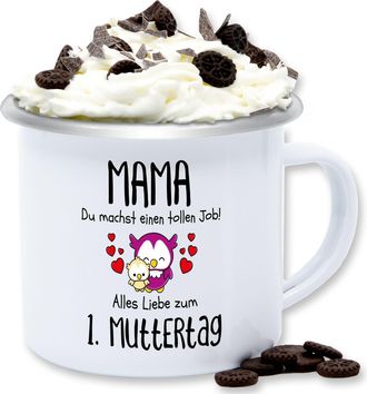 Shirtracer Emaille Tasse Blechtasse - Mama du machst einen tollen Job 1. Muttertag I Erstes Muttertagsgeschenk I - 300 ml - Weiß Silber - 2023 muttertagsgeschen 