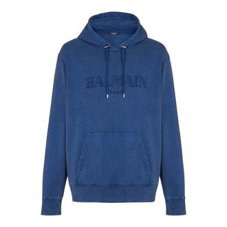 Balmain Homme, Sweatshirts et sweats &agrave; capuche, Bleu, Taille: 2XL SweaT-shirt &agrave; capuche vintage brod&eacute;