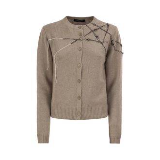 Fabiana Filippi Strickjacke mit Kristallbesatz - - Knitwear - Damen - Braun - XS