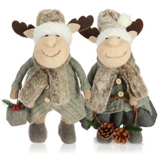 Com-Four 2X Weihnachts-Rentier - Weihnachts-P&auml;rchen Dekoaufsteller - winterliche Elch-Figuren - niedliche Weihnachtsdeko als Raumschmuck - schwedischer Dekoart