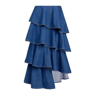 Alaia Ger&uuml;schter Asymmetrischer Baumwollrock - - Skirts - Damen - Blau - XS