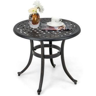 Costway Beistelltisch aus Aluminiumguss, wetterfester Balkontisch mit verstellbaren Fu&szlig;polstern, runder Gartentisch f&uuml;r Garten, Hinterhof, Balkon, 60 x 60 x