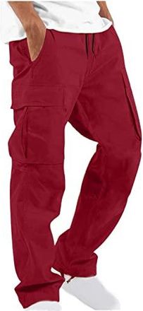Generic Pantalon cargo d&eacute;contract&eacute; extensible pour homme, couleur unie, confortable, &eacute;l&eacute;gant, classique, cordon de serrage, taille &eacute;lastique, pantalon cargo d