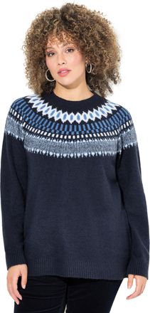 Ulla Popken Damen große Größen Übergrößen Plus Size Norweger-Pullover, Rundhals, Langarm, weicher Feinstrick