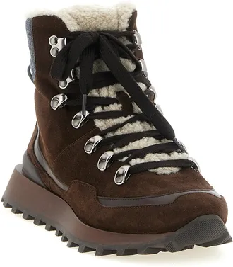 Brunello Cucinelli Shearling-Lined Lace-Up Boots - Brown