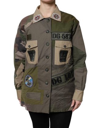Dolce & Gabbana Womens Military Green Cotton Button Down Jacket Dark Clothing