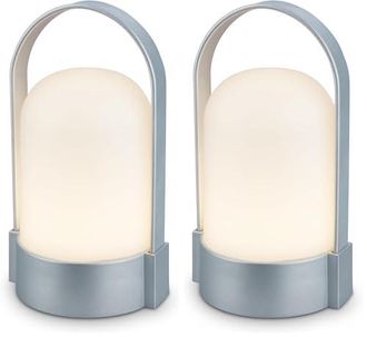 Briloner Lampe de table LED sans fil IP44, tactile, dimmable, batterie rempla&ccedil;able, chevet, lecture, LED, camping, lampe &agrave; batterie, ext&eacute;rieur, 9x8x15,5 cm, ch