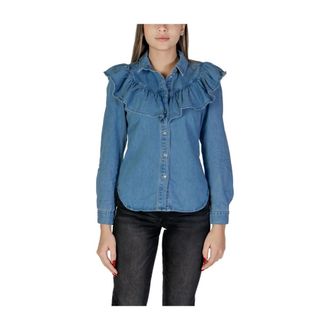Only Only, Femme, Blouses et Chemises, Bleu, Taille: 36 FR Indigo Life LS Frill Denim Shirt