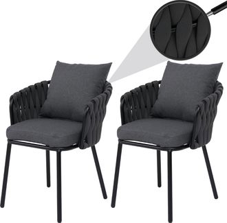 Mendler 2er-Set Aluminium-Gartenstuhl HWC-P89, Gartensessel Outdoor Stuhl, Stoff/Textil (180 g/m&sup2;) Seilgeflecht Rope - anthrazit