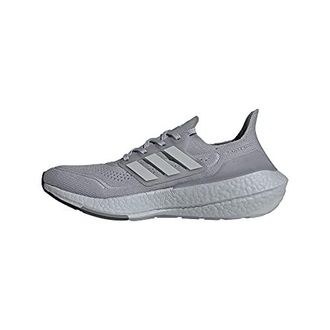 adidas Mens Ultraboost 21 Running Shoes, Halo Silver/Grey/Solar Yellow, 7.5