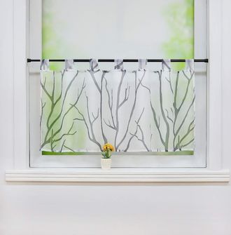 Joyswahl Voile Scheibengardine mit Äste-Motiv »Tatjane« transparente Bistrogardine Küche Kurzstore HxB 60x120cm weiß-grau 1 Stück