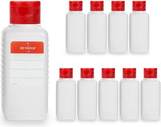 Octopus 10 x 100 ml Kunststoffflaschen mit rotem Klappverschluss, Plastikflaschen mit Klappspritzverschluss, Leerflaschen aus HDPE mit Scharnierverschluss, in