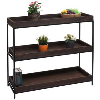 Mendler Regal HWC-K71, Standregal Pflanzregal B&uuml;cherregal, Holz Metall 3 Ablagen 90x100x35cm - Dunkelbraun