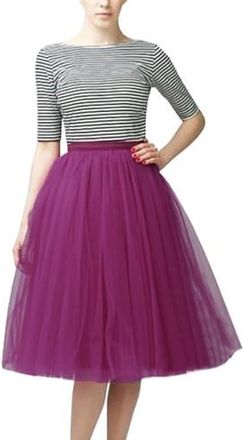 Generic 2026 Jupe Tutu Femme Mi Longue Adulte Jupe Tutu R&eacute;tro Ann&eacute;es 80 F&ecirc;te Carnaval Costume Taille &Eacute;lastique R&eacute;tro Jupes en Voile &agrave; Couches Pliss&eacute;e A-Line M