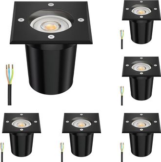 LEDs Com 6 Stück Bodeneinbauleuchte RELI für außen, IP67, schwarz, eckig, 11 x 11cm inkl. LED Lampe 468lm warmweiß
