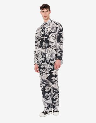 Moschino Hose aus leichtem Baumwollpopeline mit G&auml;nseprint - Schwarz