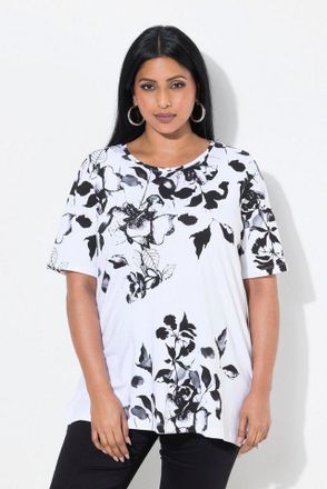 Ulla Popken T-Shirt T-Shirt Bl&uuml;ten A-Linie Rundhals Halbarm