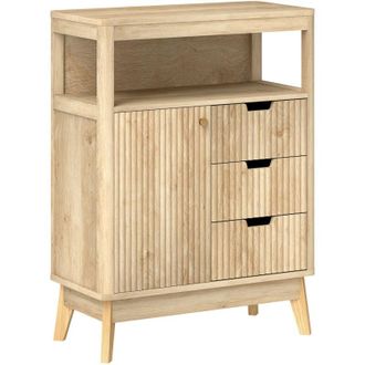 HOMCOM Homcom - Buffet design effet bois naturel clair porte &eacute;tag&egrave;re 3 tiroirs niche plateau