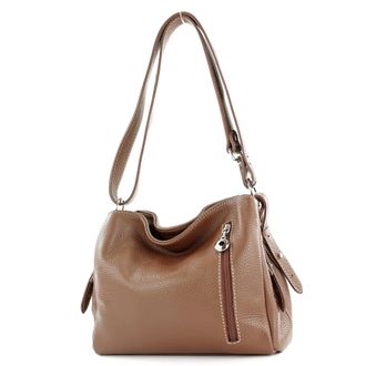 modamoda.de T220 Damen Leder Schultertasche Handtasche Klein handmade in Italy, Farbe:Schokobraun