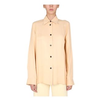 Jil Sander Matt Fluid Viskose Langarmkleid - - Blouses & Shirts - Damen - Beige - XS