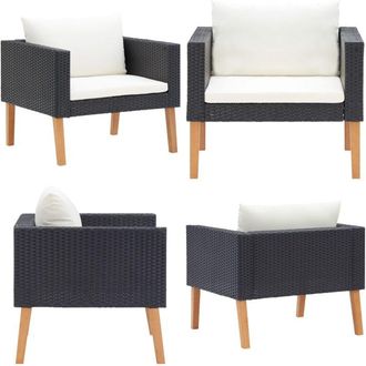 vidaXL 1-Sitzer-Gartensofa mit Auflagen Poly Rattan Schwarz - Einzelsofa - Gartensofa - Outdoor M&ouml;bel - Lounge Bereich - Rattan Gartenm&ouml;bel - Home & Living
