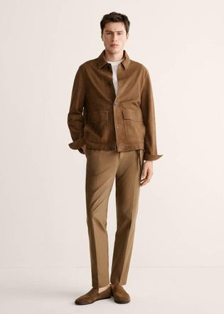 Mango Blouson 100 % cuir daim poches marron moyen - Homme - XL - MANGO MAN