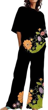 Generic Pyjama avec poches pour femme - Ensemble deux pi&egrave;ces pour femmes - Tenues d&eacute;t&eacute; - T-shirts &agrave; manches courtes et pantalons taille &eacute;lastique pour sortir,