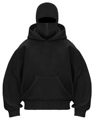 OLIPHEE Einfarbig Kapuzenpullover Herren Warm mit Sturmhaube Casual Hoodie Herren mit Half Zip und Tasche Lockeres Sweatshirt Herren Y2K Tops Aschwarz XL