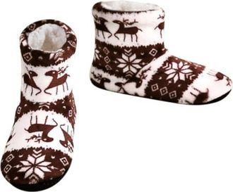 Minetom Chausson Bottines Femmes Hiver Chaud Peluche Fourr&eacute;s Adulte Chaussures Maison Antid&eacute;rapant Semelle Interieur No&euml;l Pantoufles B Marron 35-38 EU