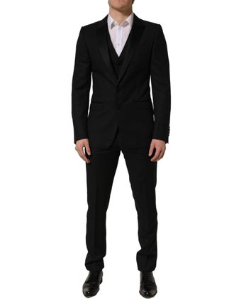 Dolce & Gabbana Mens Black Martini Slim Fit Formal 3 Piece Suit Virgin Wool