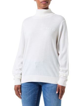 A|X Armani Exchange Womens Turtle Neck, Ribbed Cuffs, Side Embroidered Logo Sweater White, XS