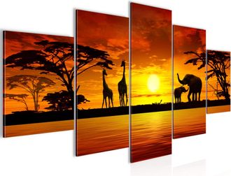 Runa Art Wandbilder Afrika Sonnenuntergang 5 Teilig Bild auf Vlies Leinwand Deko Wohnzimmer Schlafzimmer Panorama Rosa Grau 000252a