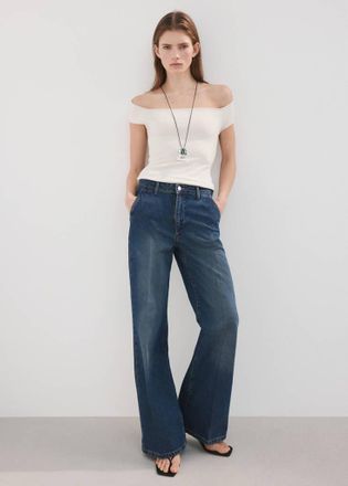 Mango Jean large taille normale bleu fonc&eacute; - Femme - 34 - MANGO