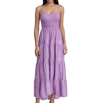 Generic Robe d&eacute;t&eacute; pour femme - Robe longue &agrave; rayures et bretelles spaghetti - Col carr&eacute; - Volants - Ligne A - Robe d&eacute;t&eacute; boh&egrave;me - Robe ample pour la plage, les