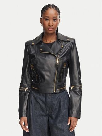 Elisabetta Franchi Lederjacke GD-01Z-66E2-V1490 Schwarz Regular Fit