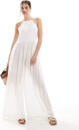 Superdry Jumpsuit in gebrochenem Weiß mit Stickerei