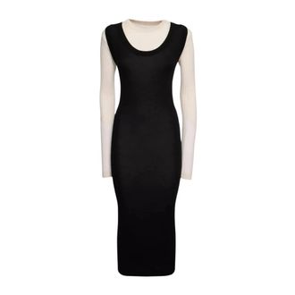 Marni Schwarzes & Wei&szlig;es Woll-Midi-Kleid - - Dresses - Damen - Schwarzk - XS