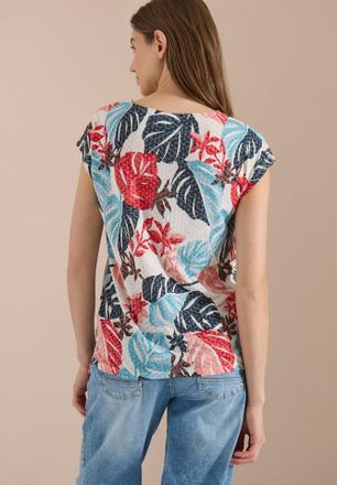 Cecil Kurzarmshirt Sommershirt in Ausbrenner-Optik/mit floralem Print
