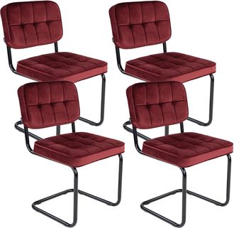 Kick Collection 4er Set Esszimmerst&uuml;hl Ivy - Rot - Modern und Hochwertig - Samtstoff und Metall - Erh&auml;ltlich in vielen Farben