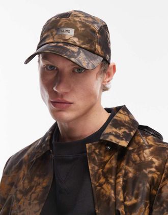 Rains 20330 - Casquette imperm&eacute;able &agrave; 5 empi&egrave;cements avec logo - Marron &agrave; imprim&eacute; boue-Brown