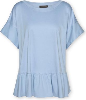 Elena Miro Femme, Blouses et Chemises, Bleu, Taille: 42/44 FR T-shirt avec volant en bas